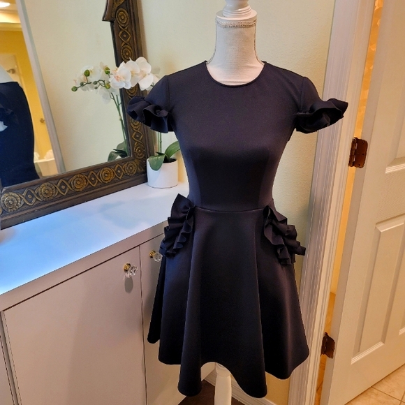 Ted Baker | Dresses | Ted Baker Black Dress Ruffles Sleeves And Pockets ...